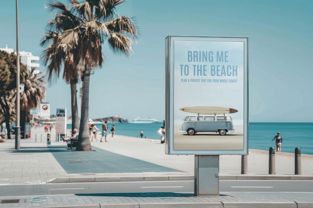 Editable urban beachside advertisement sign | Premium Mockup Generator ...