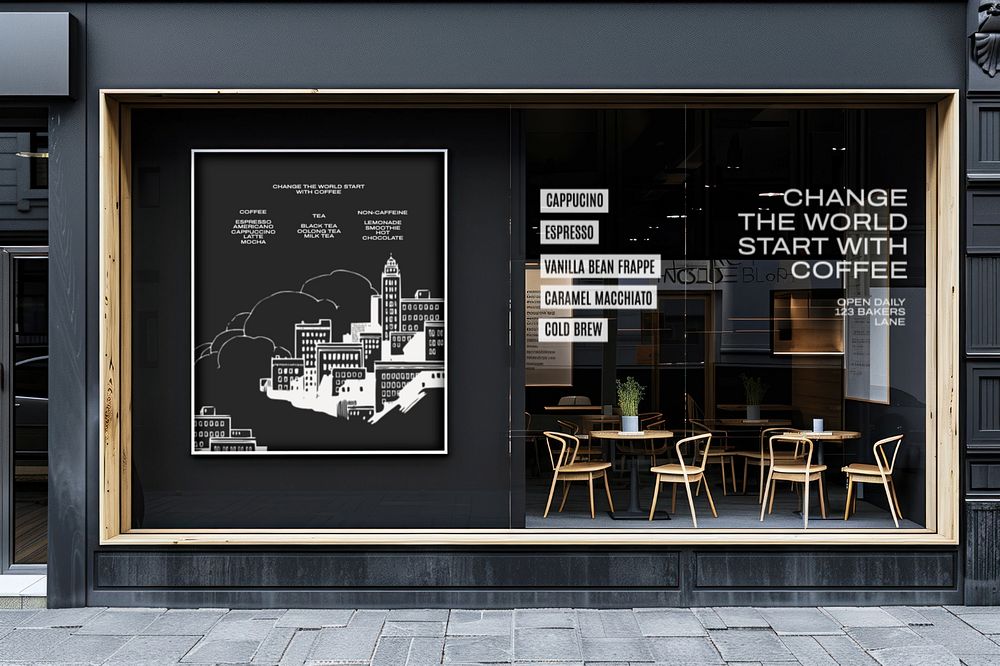 Editable coffee shop storefront window | Premium Mockup Generator ...