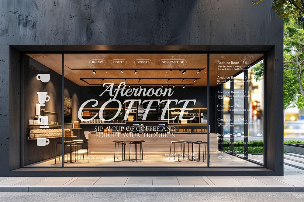 Editable coffee shop storefront mockup | Premium Mockup Generator ...