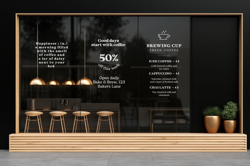 Storefront window mockup Designs | Free Editable Templates, Logos ...