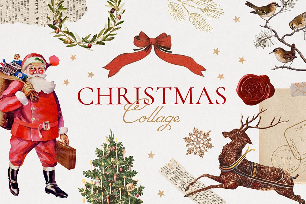 Festive vintage Christmas collage design, | Premium Editable Design ...