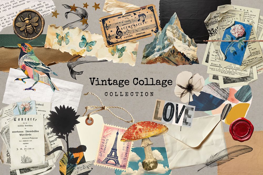 Vintage ephemera collage, editable element | Premium Editable Design ...