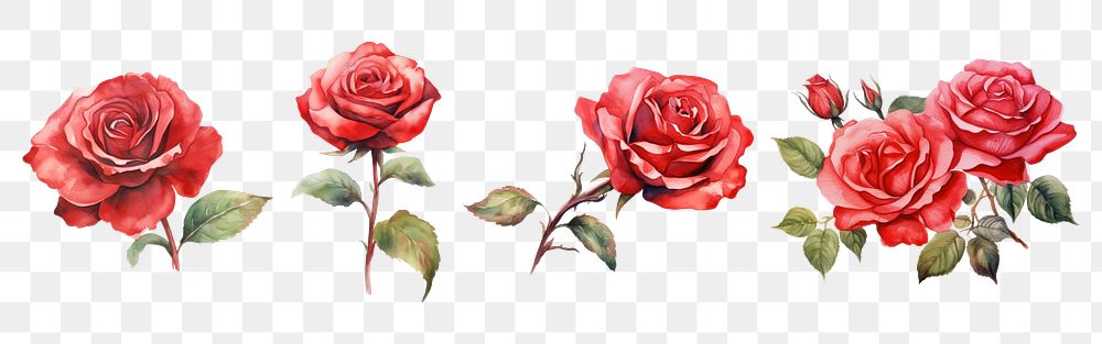 PNG Rose flower watercolor set | Premium PNG - rawpixel