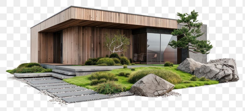 PNG Modern wooden house landscaping | Premium PNG - rawpixel