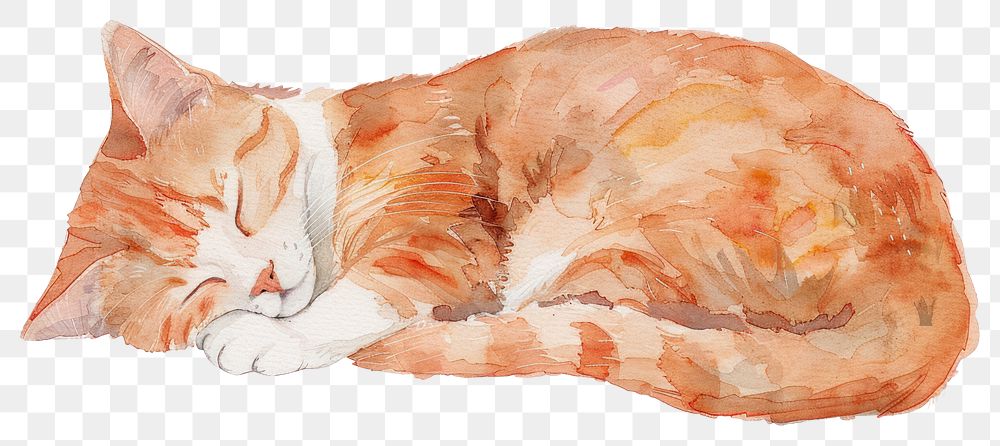 PNG Watercolor sleeping cat illustration | Free PNG - rawpixel