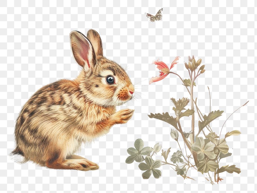 PNG Cute rabbit with flowers | Free PNG - rawpixel