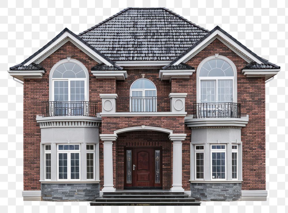 Elegant two-story brick house | Free PNG - rawpixel