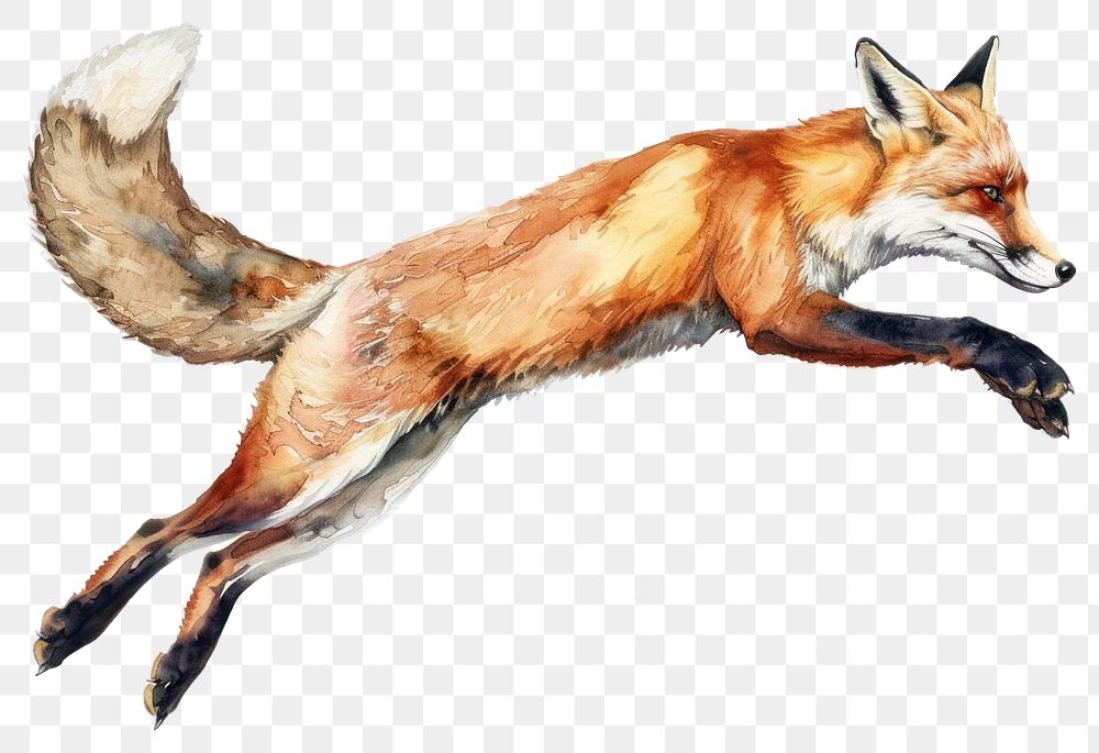 PNG Leaping fox watercolor illustration | Free PNG - rawpixel