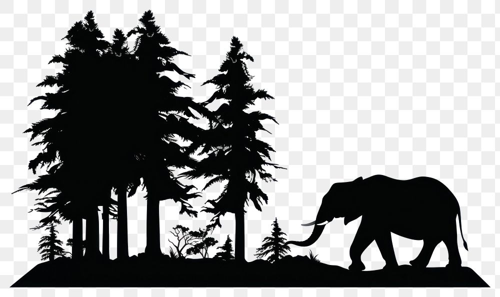 PNG Silhouette two elephan tree | Free PNG - rawpixel