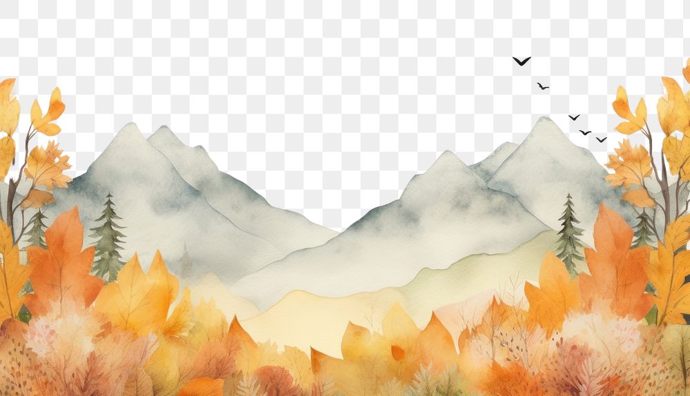 PNG Watercolor autumn mountain border | Free PNG - rawpixel
