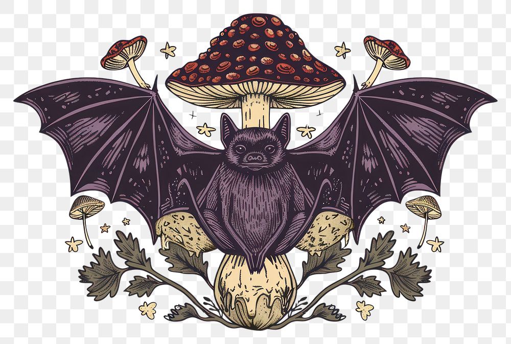 PNG Bat, mushrooms, mystical, nature, | Free PNG - rawpixel