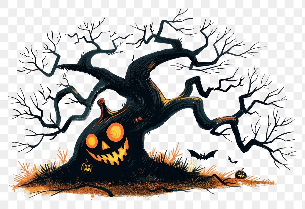 Spooky Halloween tree illustration | Free PNG - rawpixel