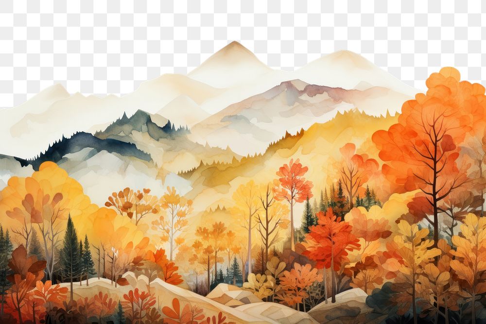 PNG watercolor Autumn landscape border, | Free PNG - rawpixel