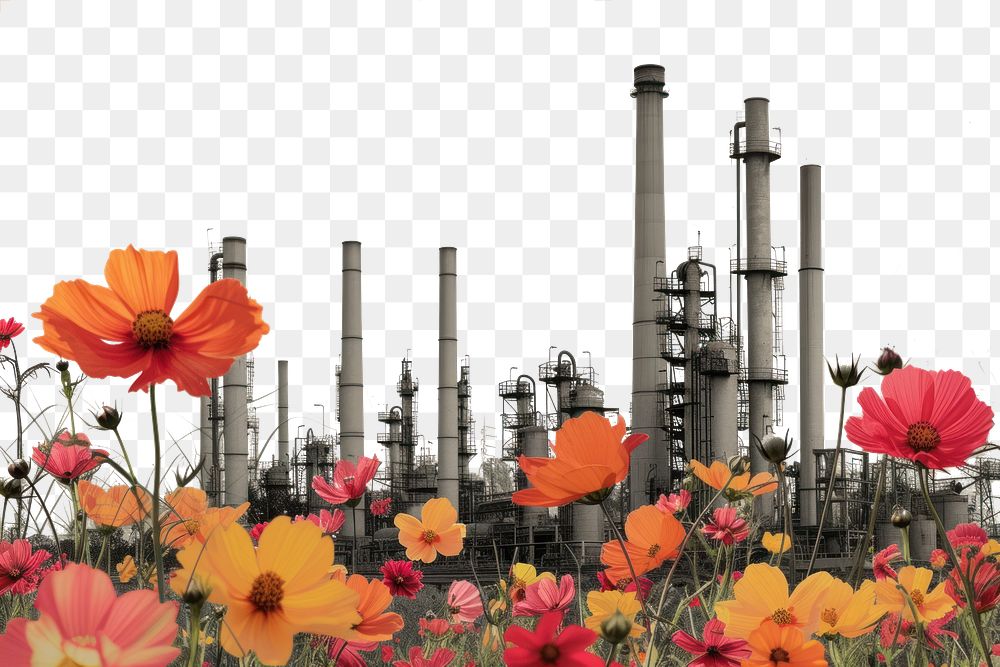 Paper collage factory flower architecture | Free PNG - rawpixel