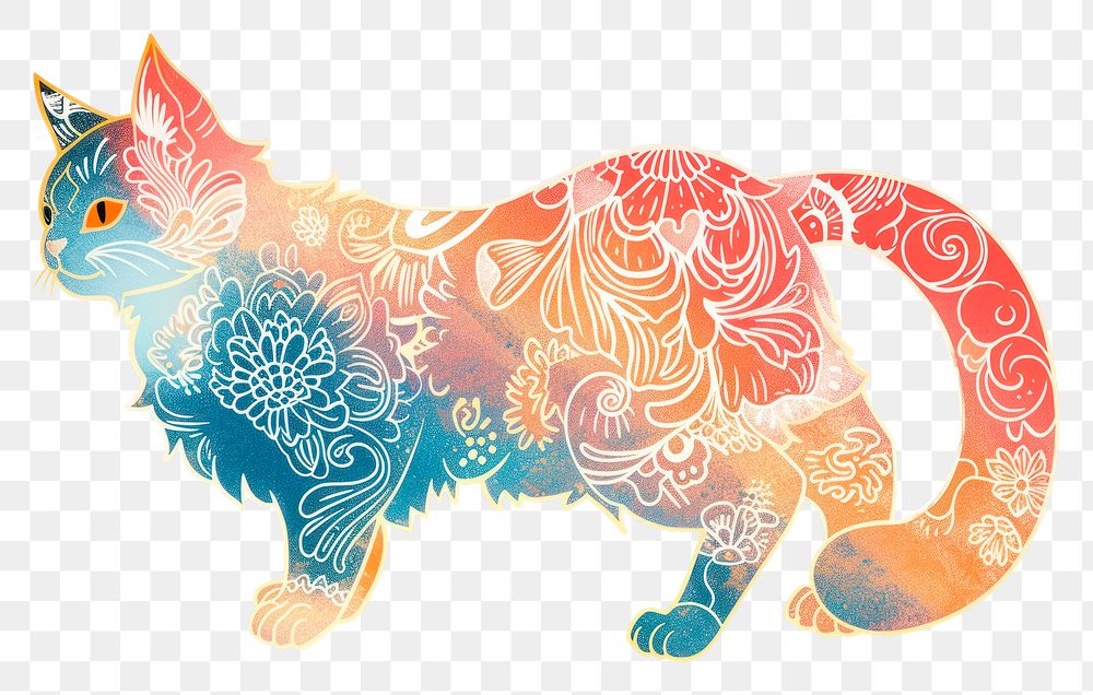 PNG Colorful ornate cat illustration, | Free PNG - rawpixel