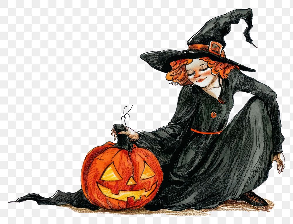 PNG Witch Jack-o'-lantern illustration | Free PNG - rawpixel