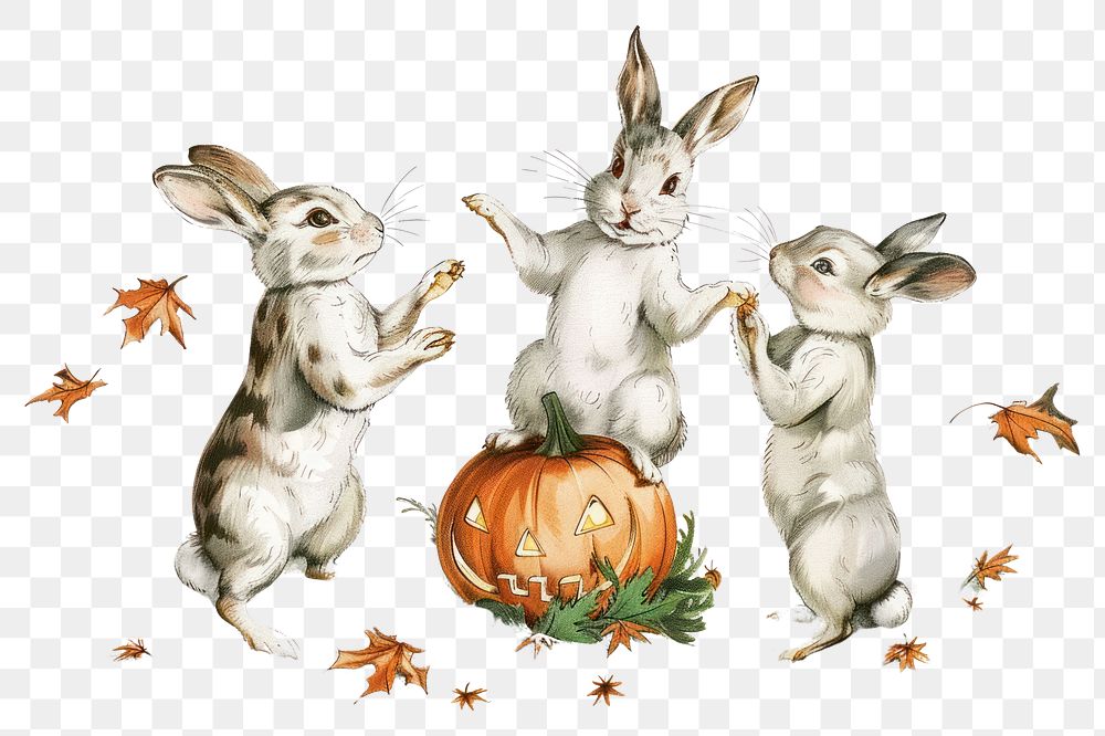 PNG Rabbits celebrate Halloween joyfully. | Free PNG - rawpixel