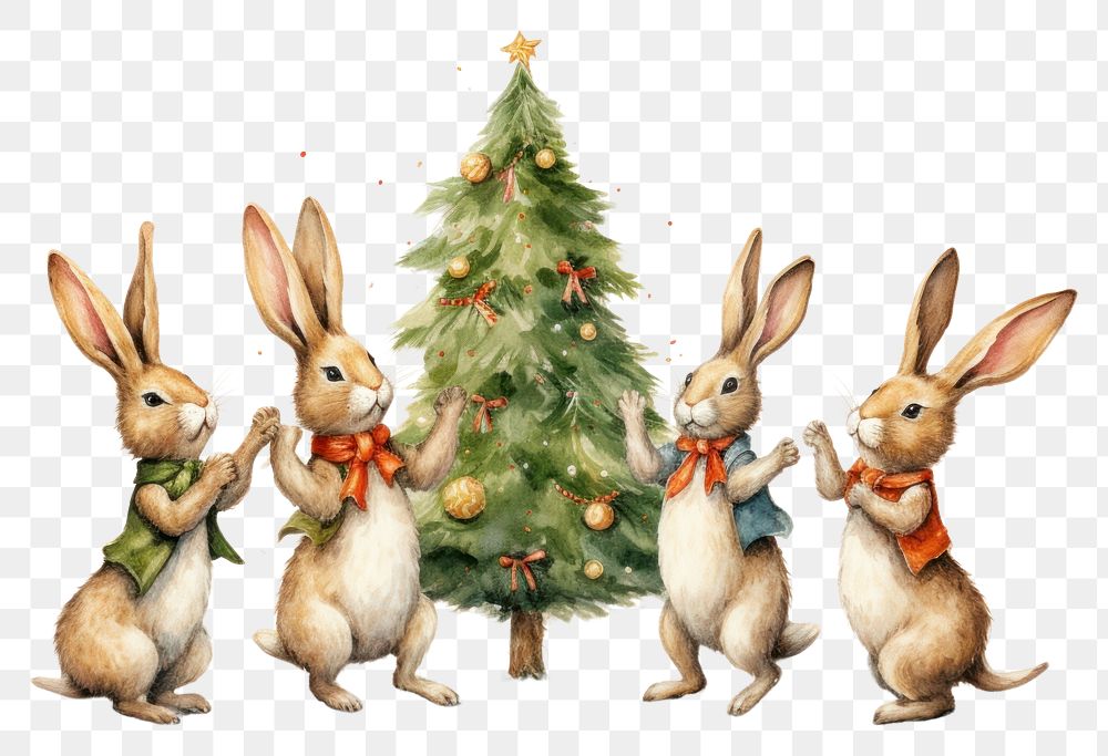 PNG Festive rabbits decorating Christmas | Free PNG - rawpixel