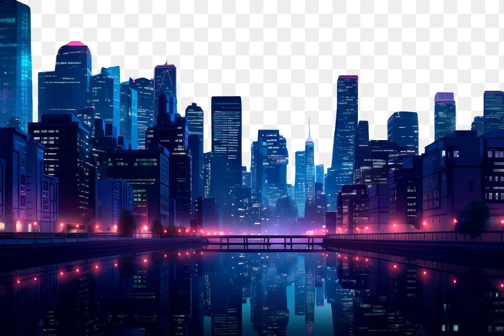 PNG Futuristic neon cityscape border | Free PNG - rawpixel