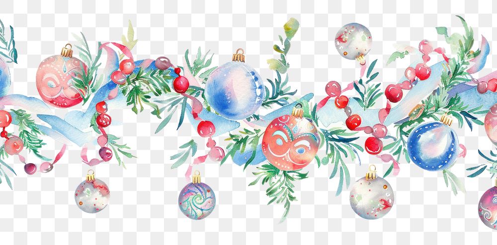PNG Festive watercolor Christmas garland | Free PNG - rawpixel