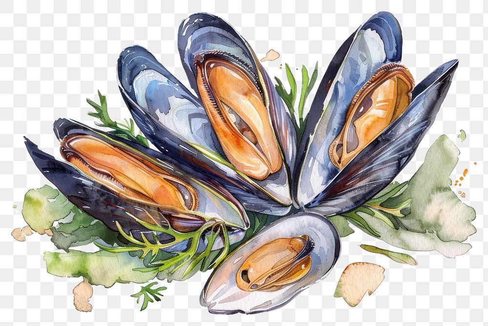PNG Fresh mussels watercolor illustration | Free PNG - rawpixel