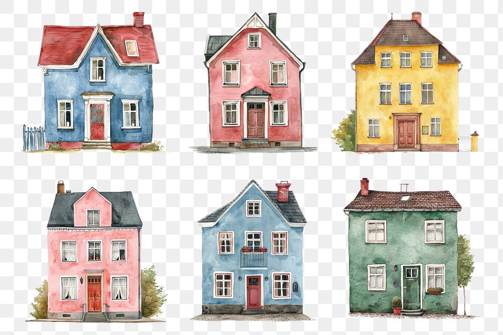 PNG colorful watercolor house design | Free PNG - rawpixel