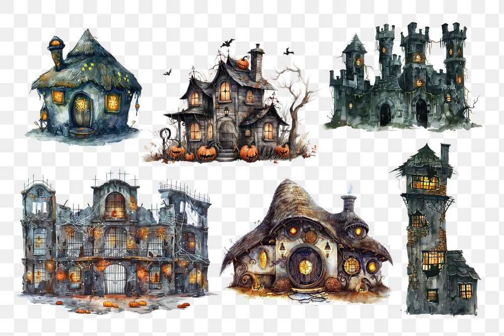 PNG spooky dwelling element set, | Premium PNG - rawpixel