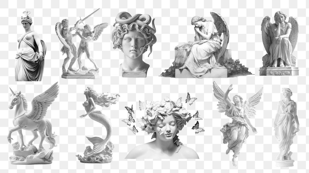 PNG aesthetic statue element set, | Free PNG - rawpixel