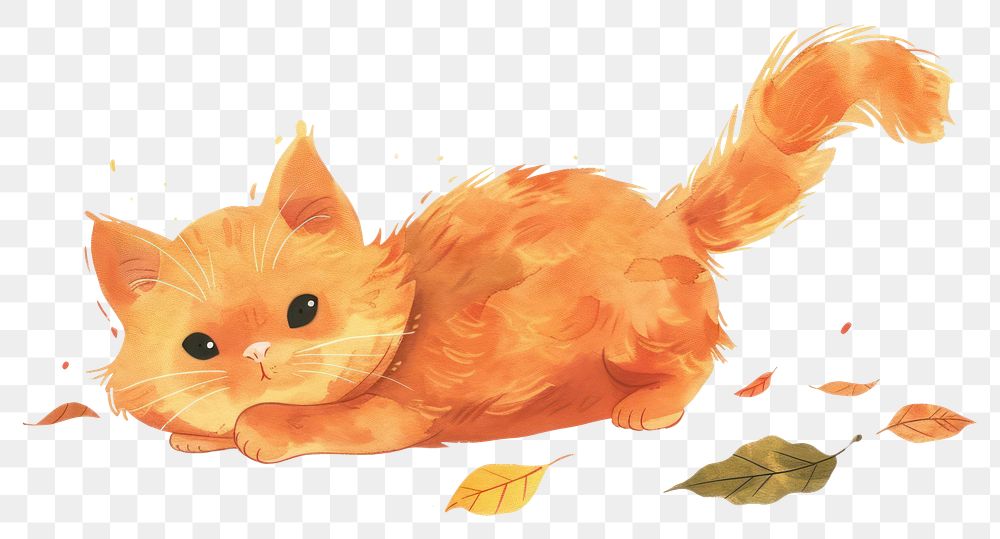 PNG Orange cat playing fall | Premium PNG - rawpixel