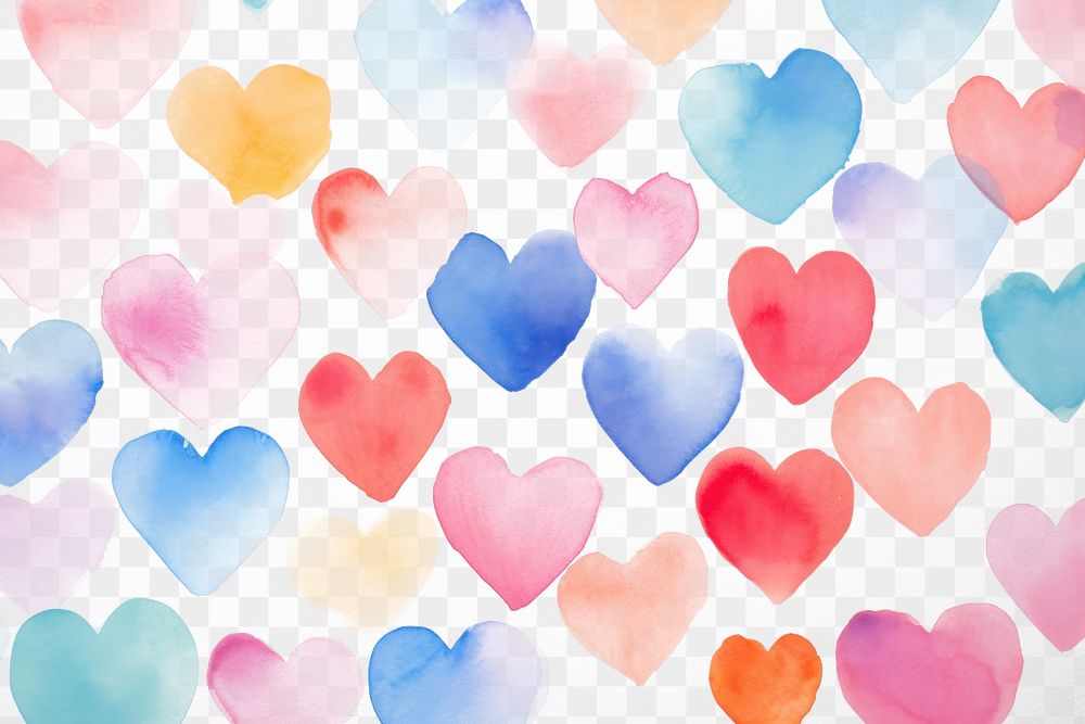 Colorful watercolor heart pattern png | Free PNG - rawpixel