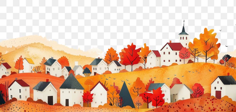 PNG Charming autumn village illustration | Free PNG - rawpixel