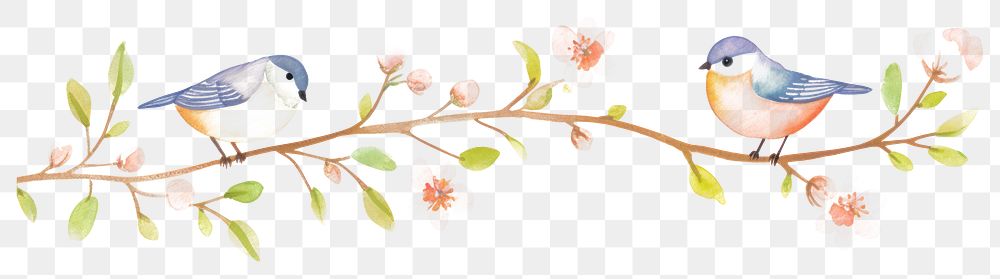 PNG Birds flowers as divider | Free PNG - rawpixel