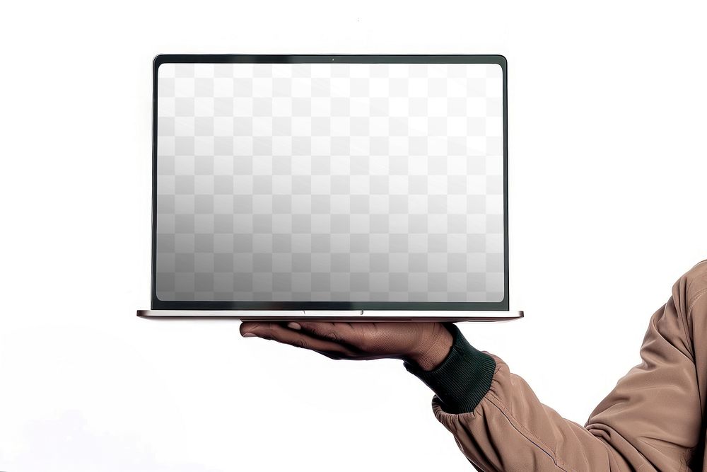 Hand holding laptop png mockup, | Free PNG - rawpixel