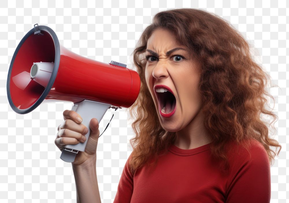 Yelling megaphone shouting adult woman. | Free PNG - rawpixel