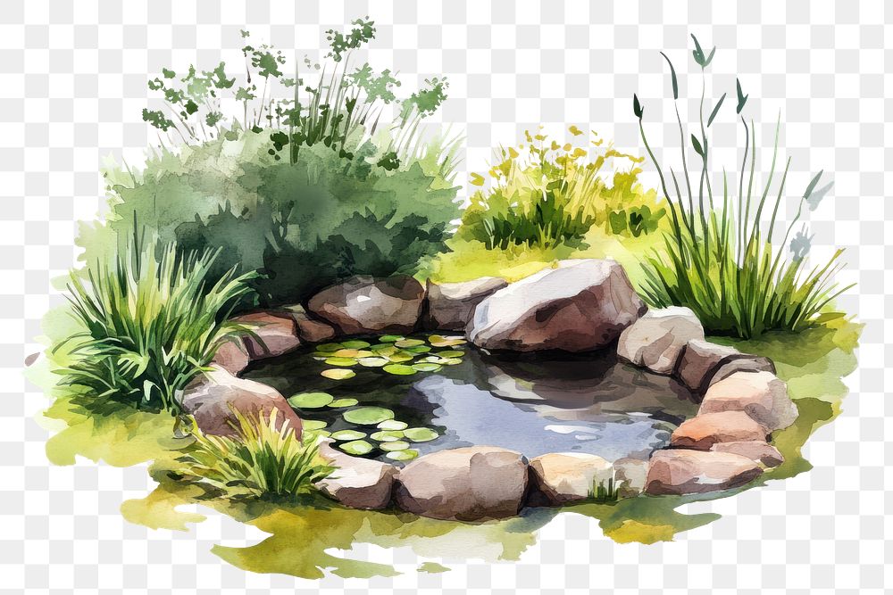 PNG Small pond garden water | Free PNG Illustration - rawpixel