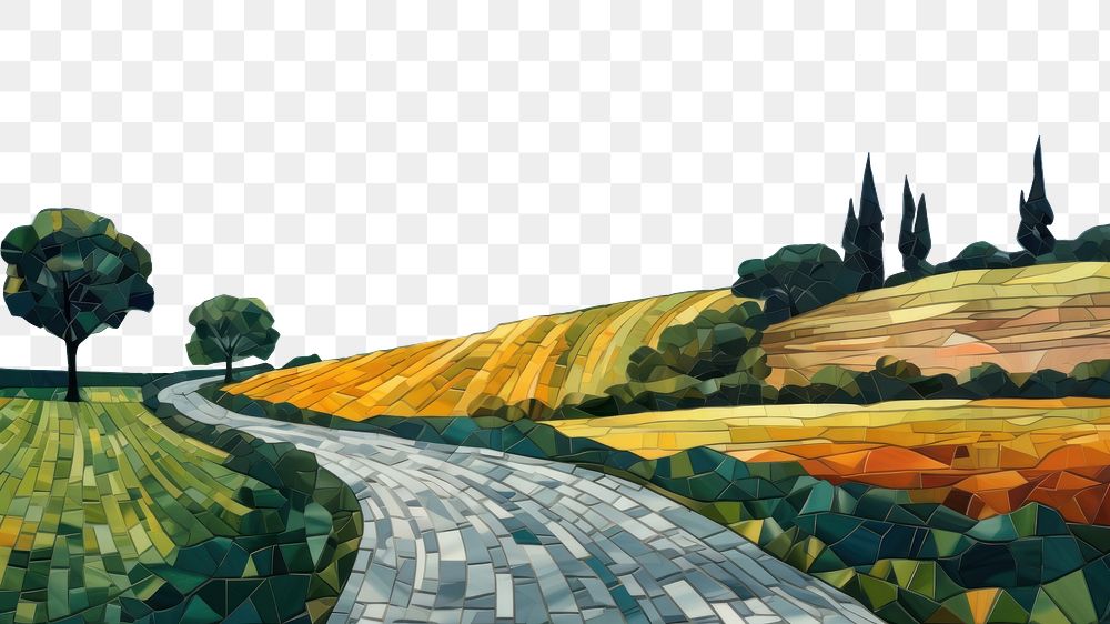 PNG Colorful mosaic countryside landscape | Free PNG - rawpixel
