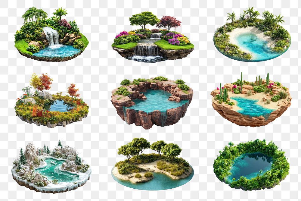 PNG floating island element set, | Free PNG - rawpixel