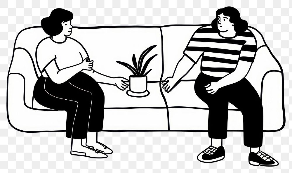 PNG couple sitting couch furniture | Free PNG - rawpixel
