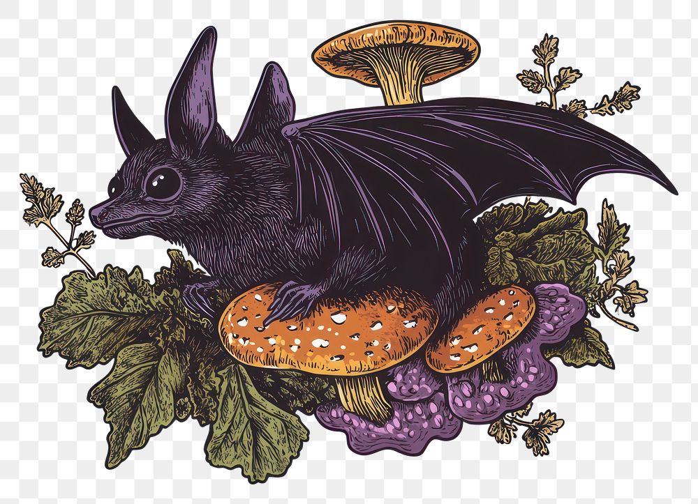 PNG bat mushroom illustration mushrooms | Free PNG - rawpixel