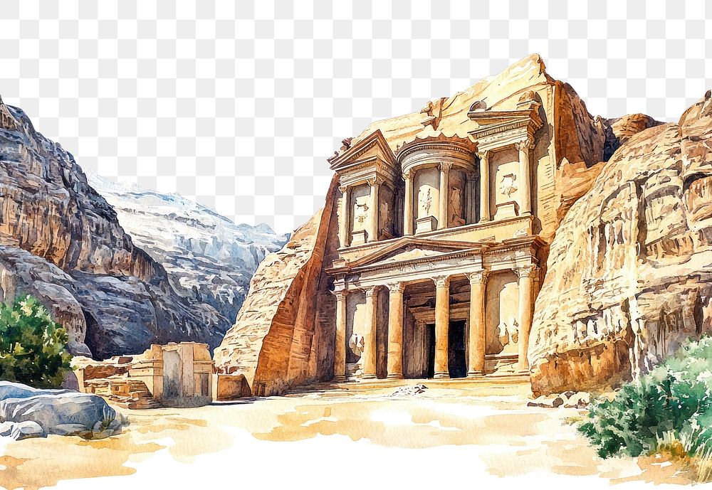 PNG Landmark petra watercolor jordan. | Free PNG - rawpixel