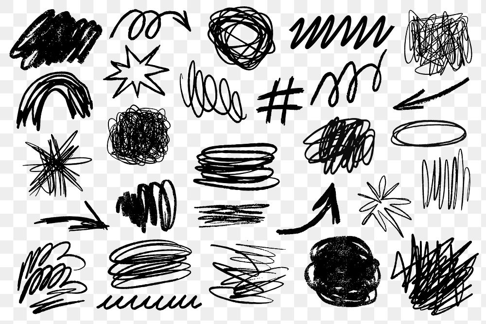 PNG abstract black scribble set, | Free PNG - rawpixel