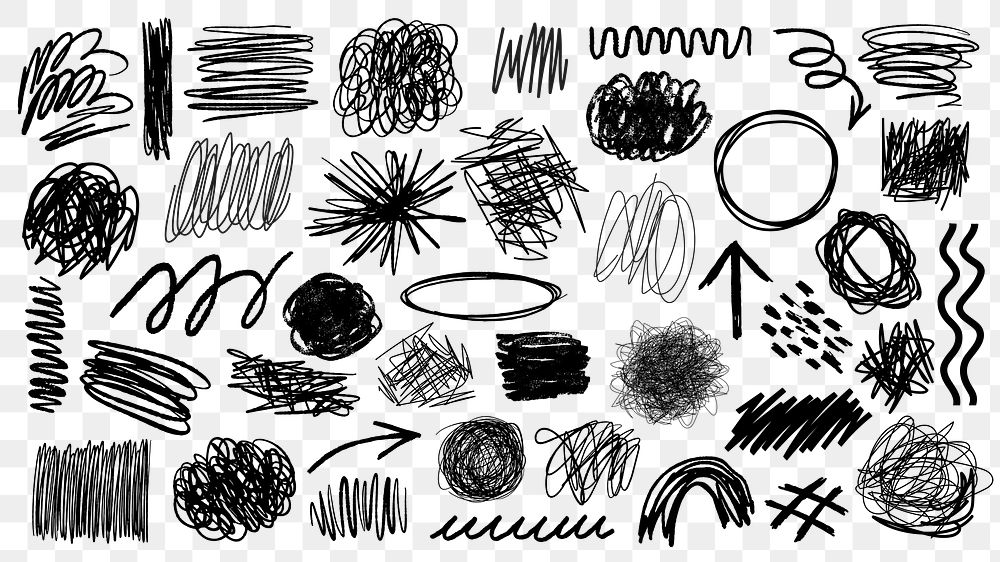 PNG abstract black scribble set, | Free PNG - rawpixel
