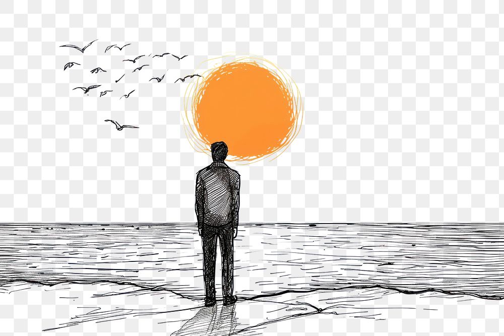 PNG Sunset an ocean drawing | Free PNG - rawpixel