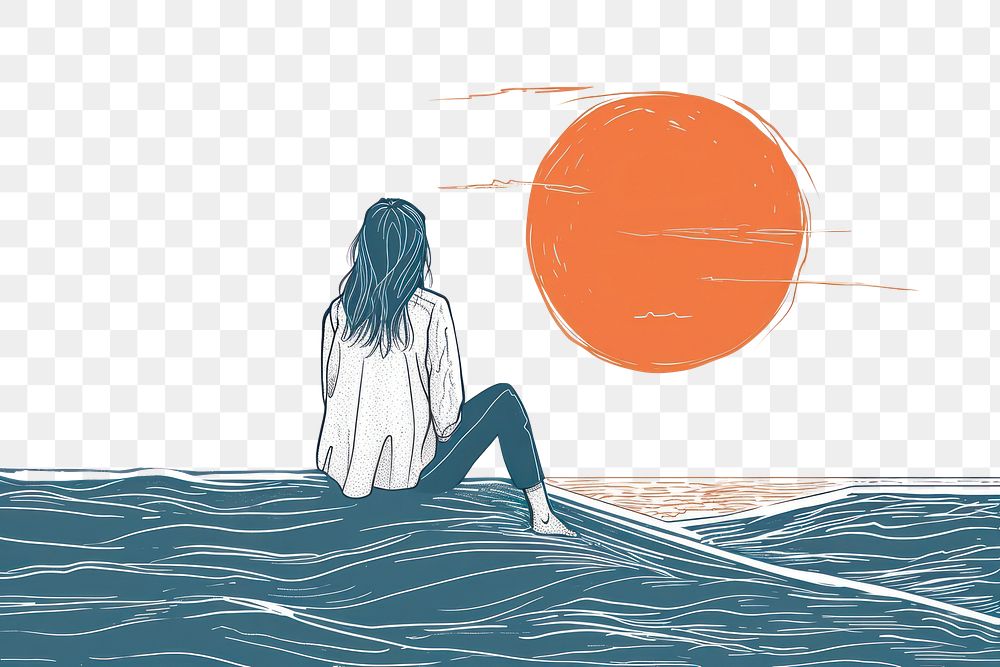 PNG Sunset an ocean drawing | Free PNG - rawpixel