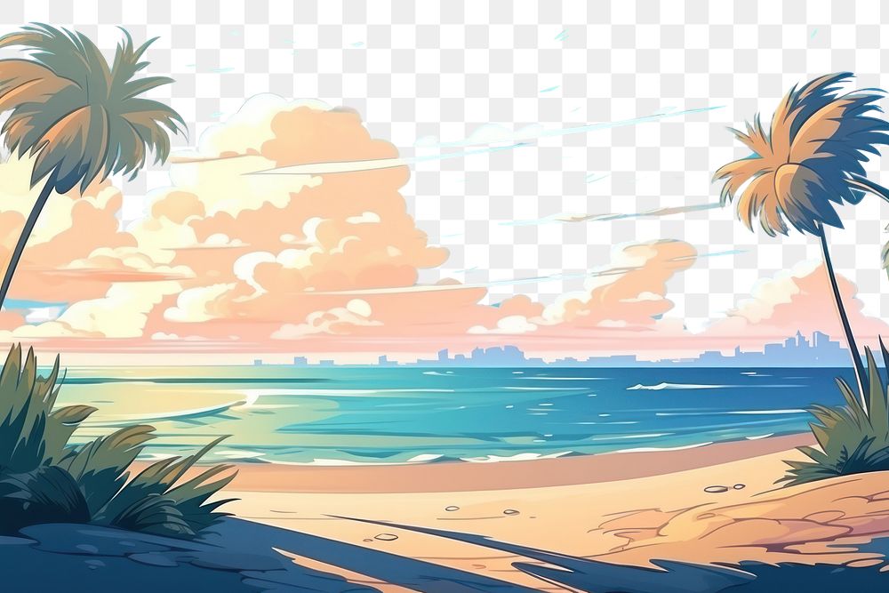 PNG Beach landscape anime shoreline. | Free PNG - rawpixel