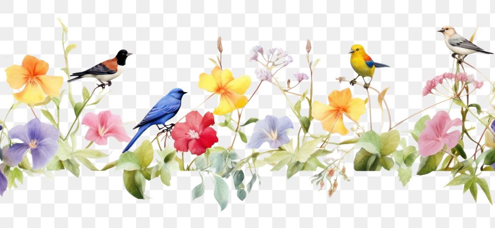 PNG Spring flowers birds outdoors | Free PNG - rawpixel