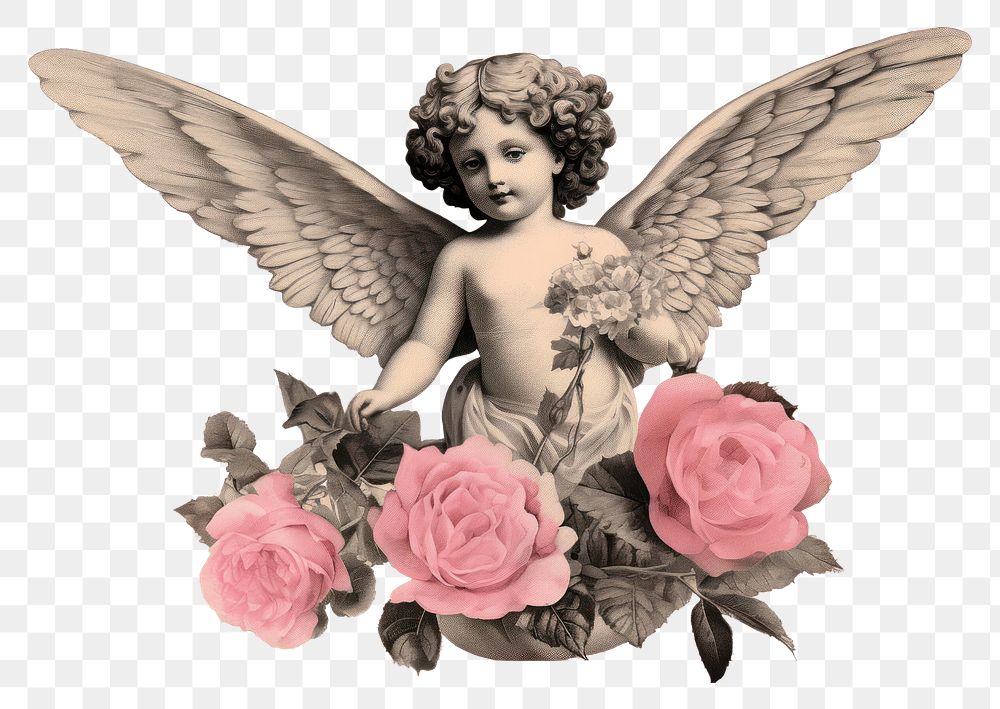 PNG Cherub illustration ephemera flower | Free PNG - rawpixel