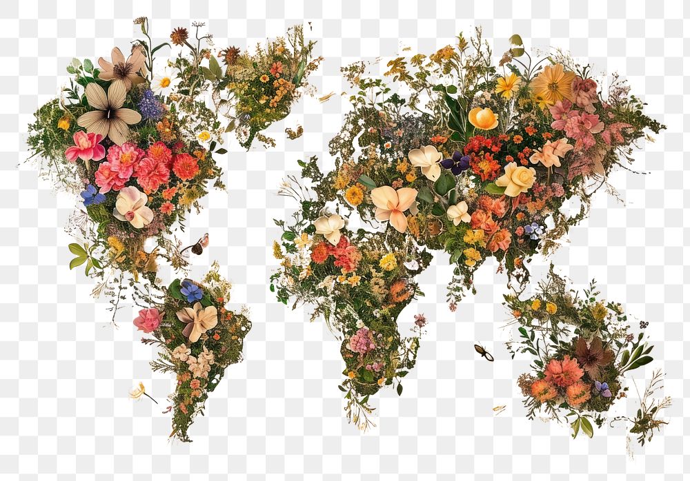 PNG Floral world map pattern | Free PNG - rawpixel