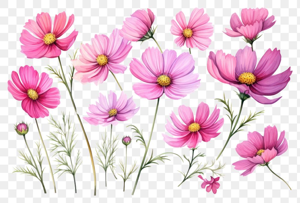 PNG Pink Cosmos watercolor illustration | Free PNG - rawpixel