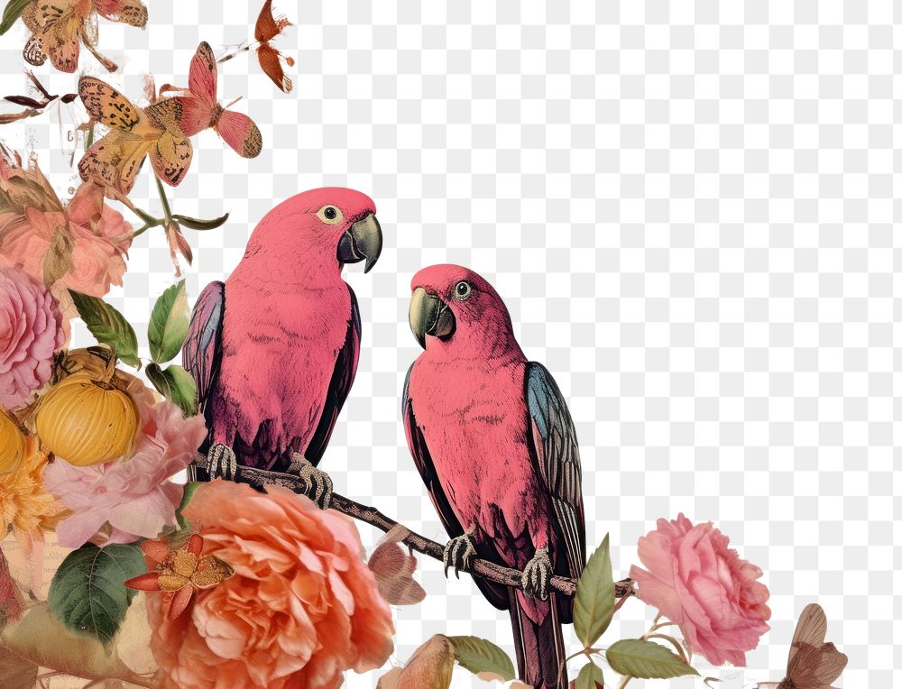 PNG Parrots border animal flower | Free PNG - rawpixel